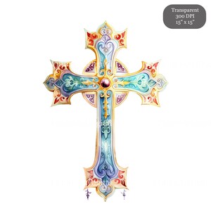 15 Transparent Cross Digital Clipart, Watercolor Fancy Cross ...