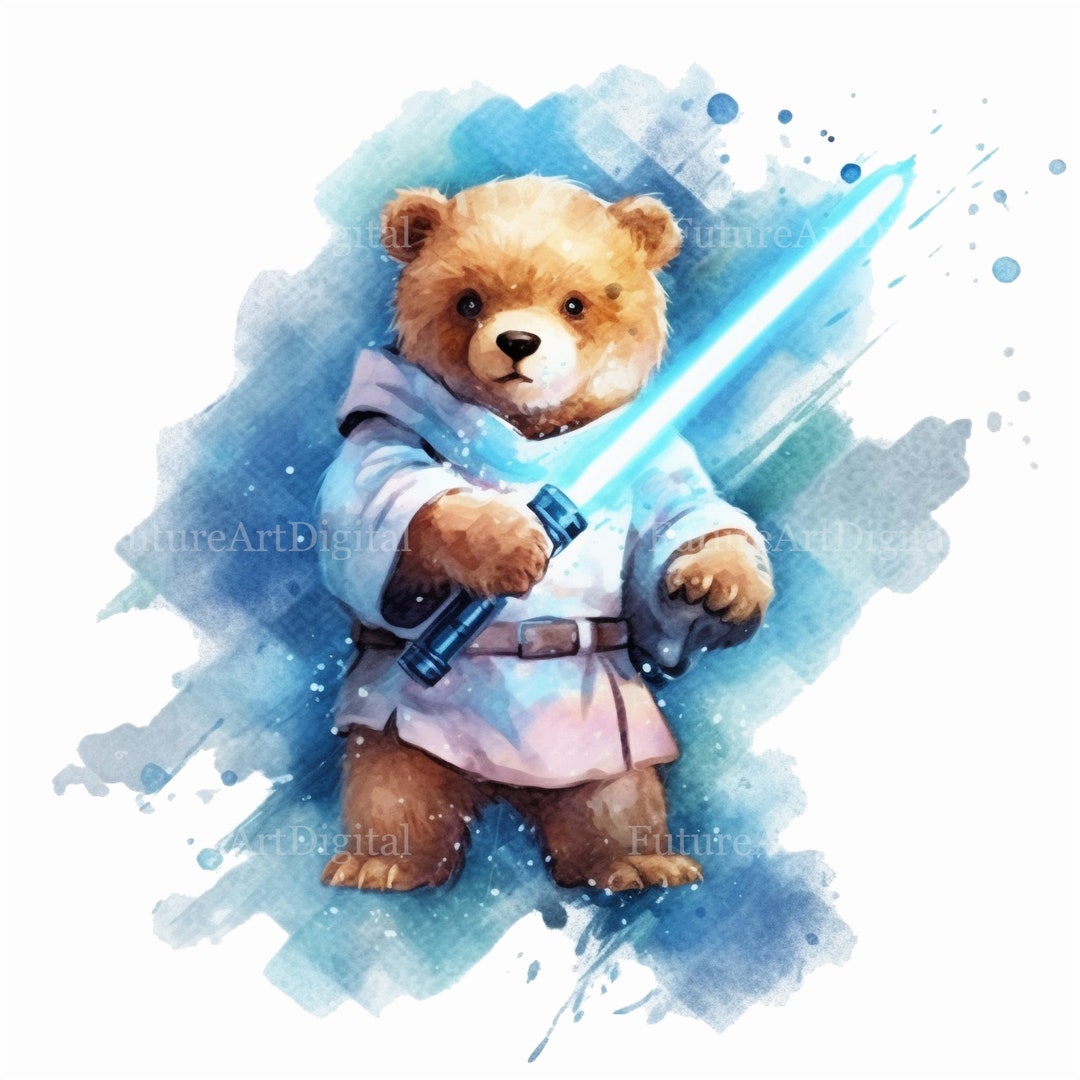 Watercolor Jedi Teddy Bear Digital Clipart, Sith Teddy Bear Sublimation ...