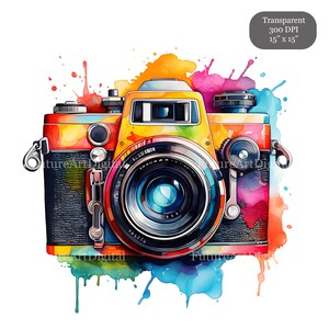 20 Watercolor Rainbow Camera Digital Clipart, Camera Sublimation ...