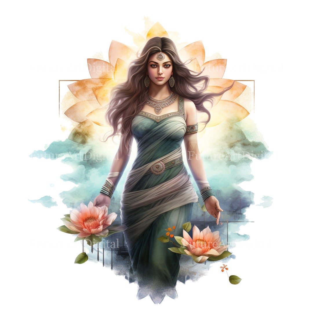 Watercolor Parvati With Flower of Life Digital Clipart, Parvati Hindu ...