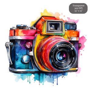 20 Watercolor Rainbow Camera Digital Clipart, Camera Sublimation ...