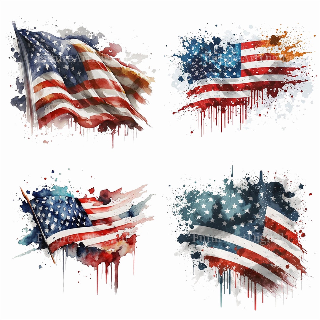 Watercolor American Flag Digital Clipart USA Flag Printable - Etsy