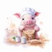 Watercolor Baking Baby Pig Digital Clipart, Baby Pig Baking Sublimation ...