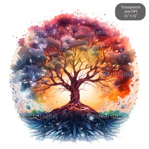 12 Watercolor Tree of Life Sublimation PNG, Colorful Tree of Life ...