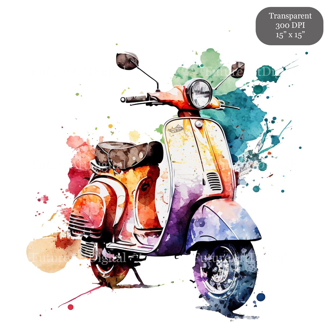Watercolor Vespa Sublimation PNG, Green Vespa Digital Clipart, Vespa ...