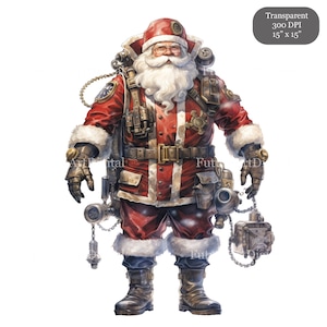12 Watercolor Steampunk Santa Printable Wall Art, Santa Claus Digital ...
