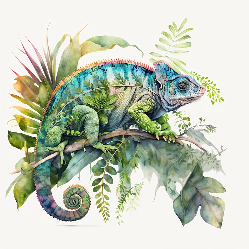 Watercolor Chameleon PNG, Chameleon Digital Clipart, Digital Download ...