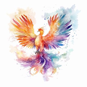 Watercolor Phoenix Digital Clipart, Cosmic Phoenix Sublimation PNG ...