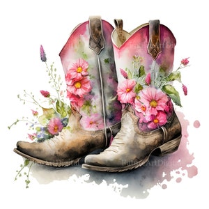 Watercolor Cowboy Boots Sublimation PNG, Cowgirl Boots Digital Clipart ...