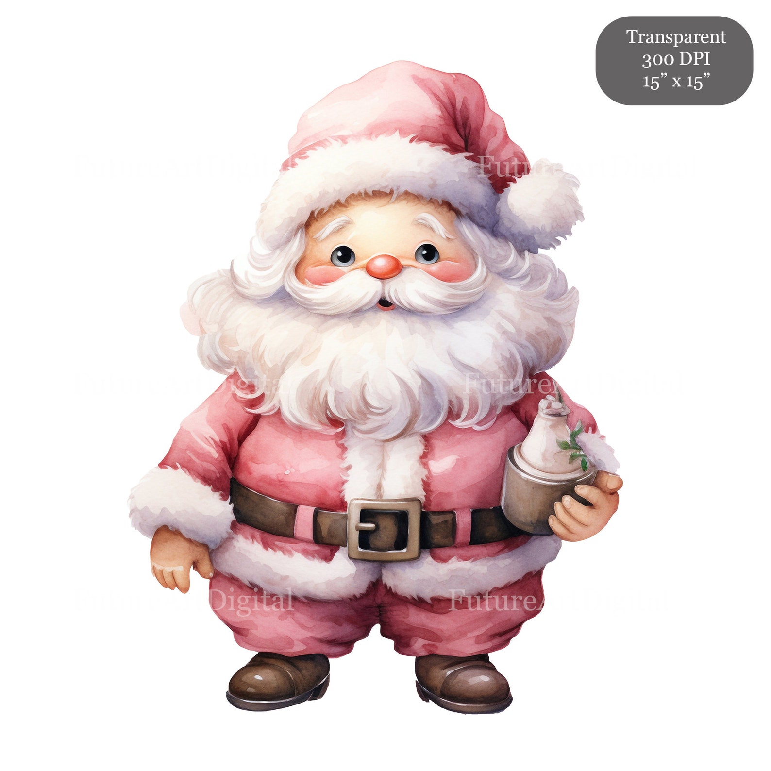 11 Watercolor Pink Santa Claus Clipart Bundle, Tiny Santa Sublimation ...