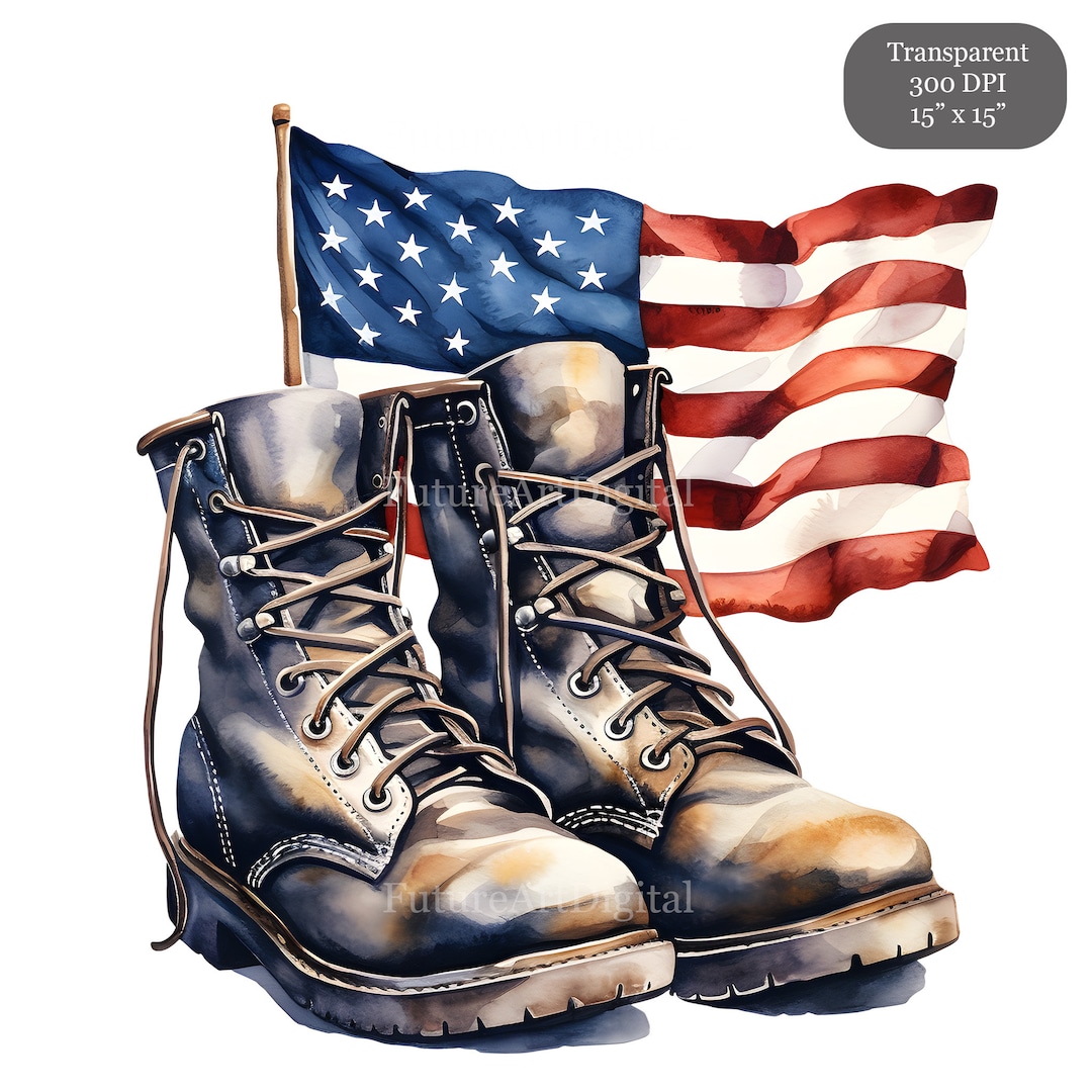 Watercolor Military Boot With USA Flag Digital Clipart, Patriotic ...