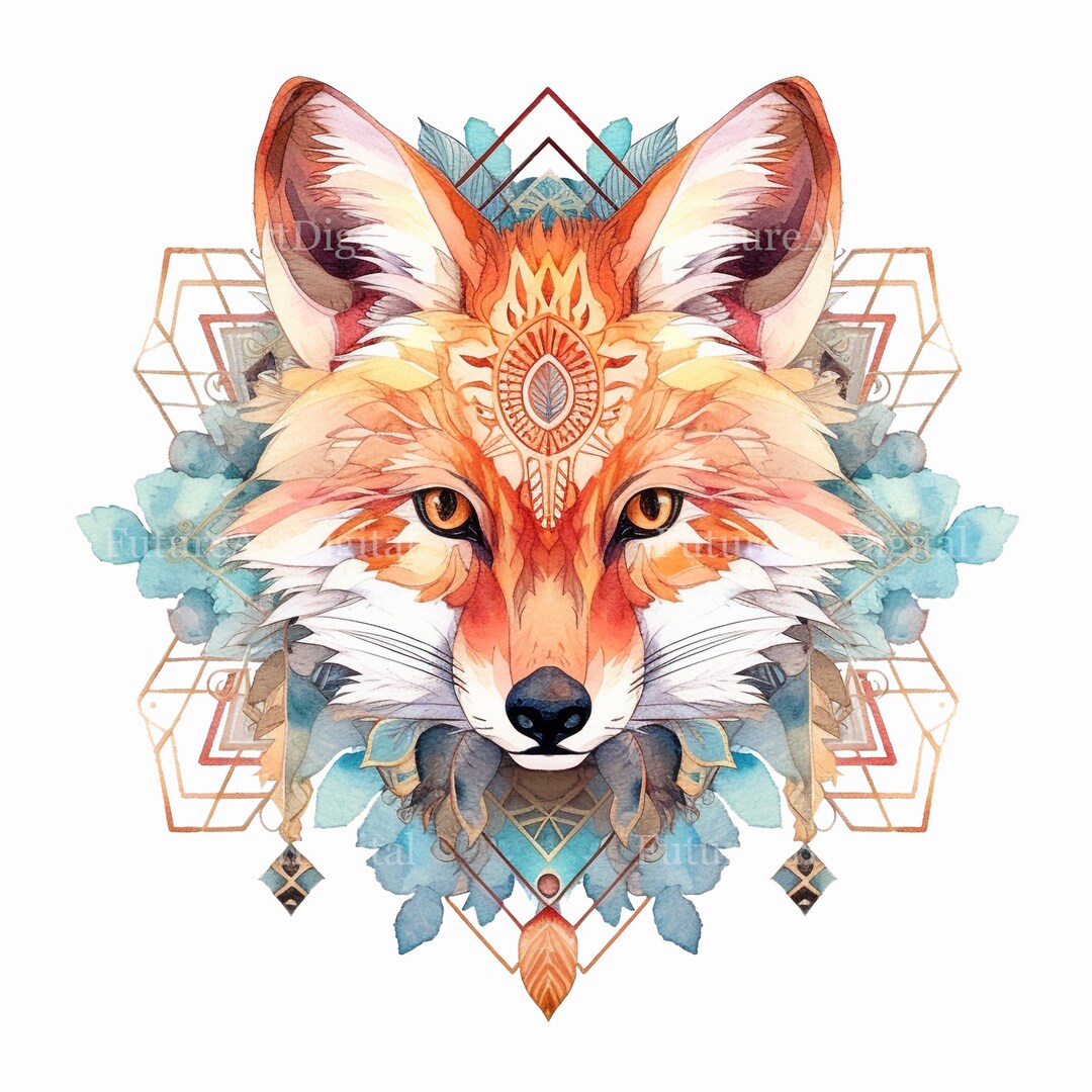 Watercolor Mandala Fox Sublimation Clipart, Mandala Fox Digital Clipart ...