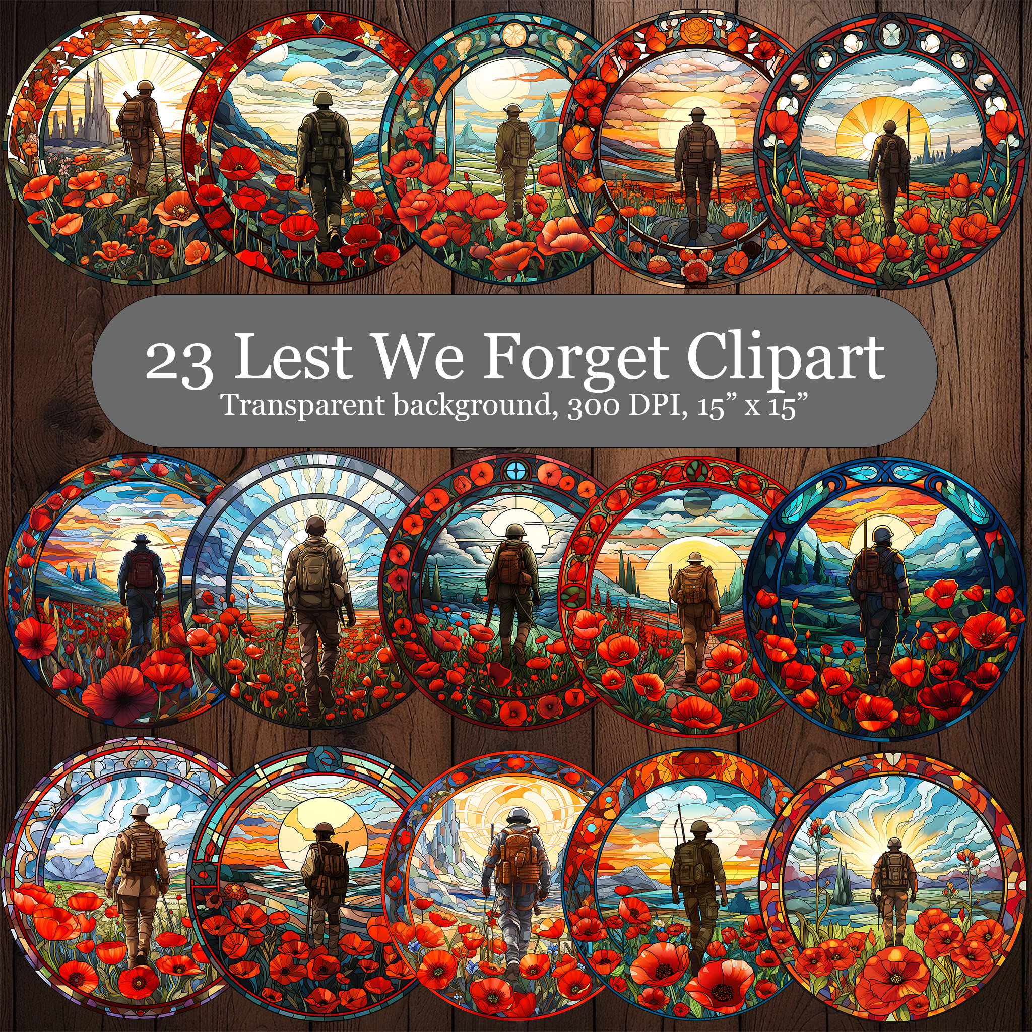 23 Remembrance Day Stained Glass PNG, Poppy Day Art, Lest We Forget ...