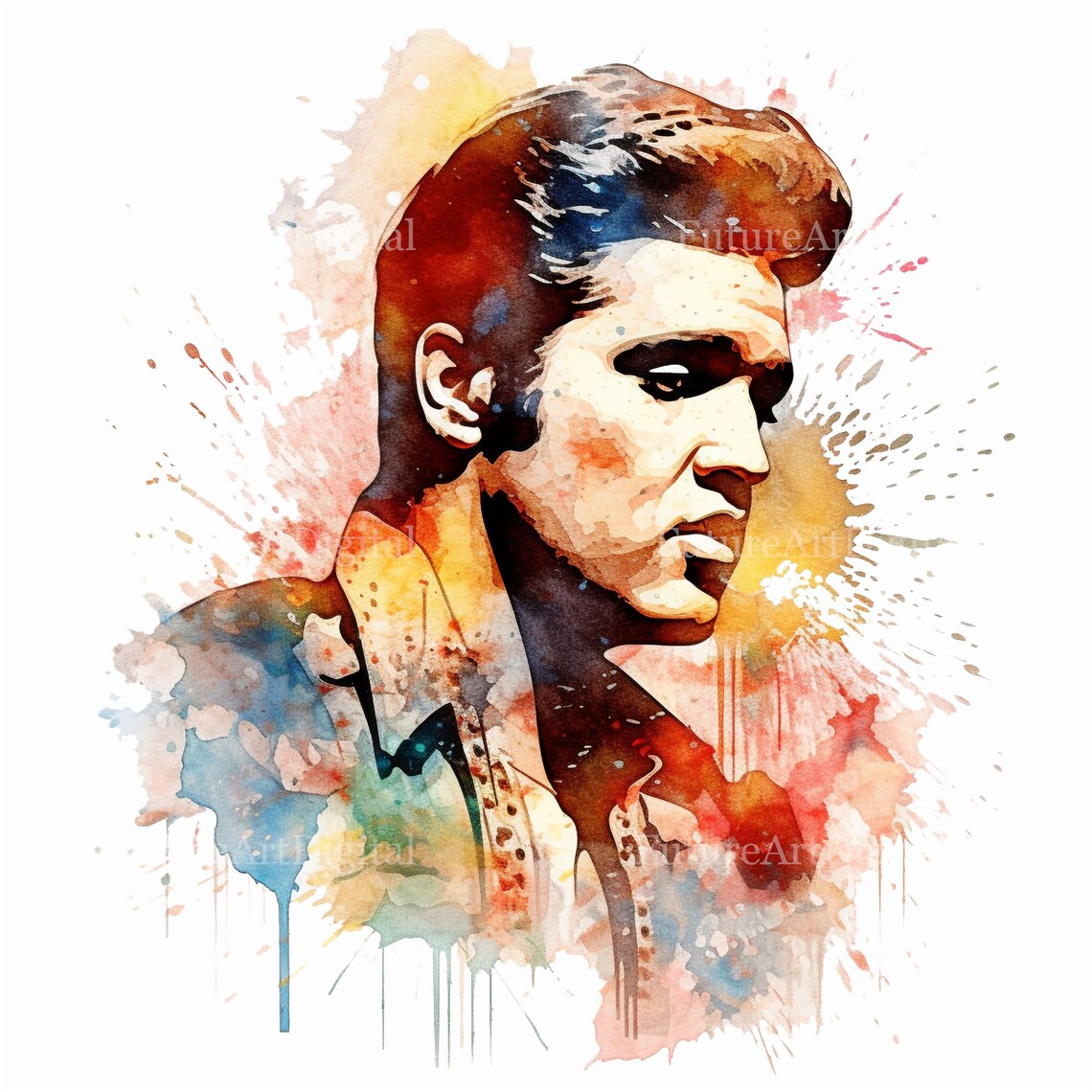 Watercolor Elvis Presley Digital Clipart, Elvis Printable Wall Art ...