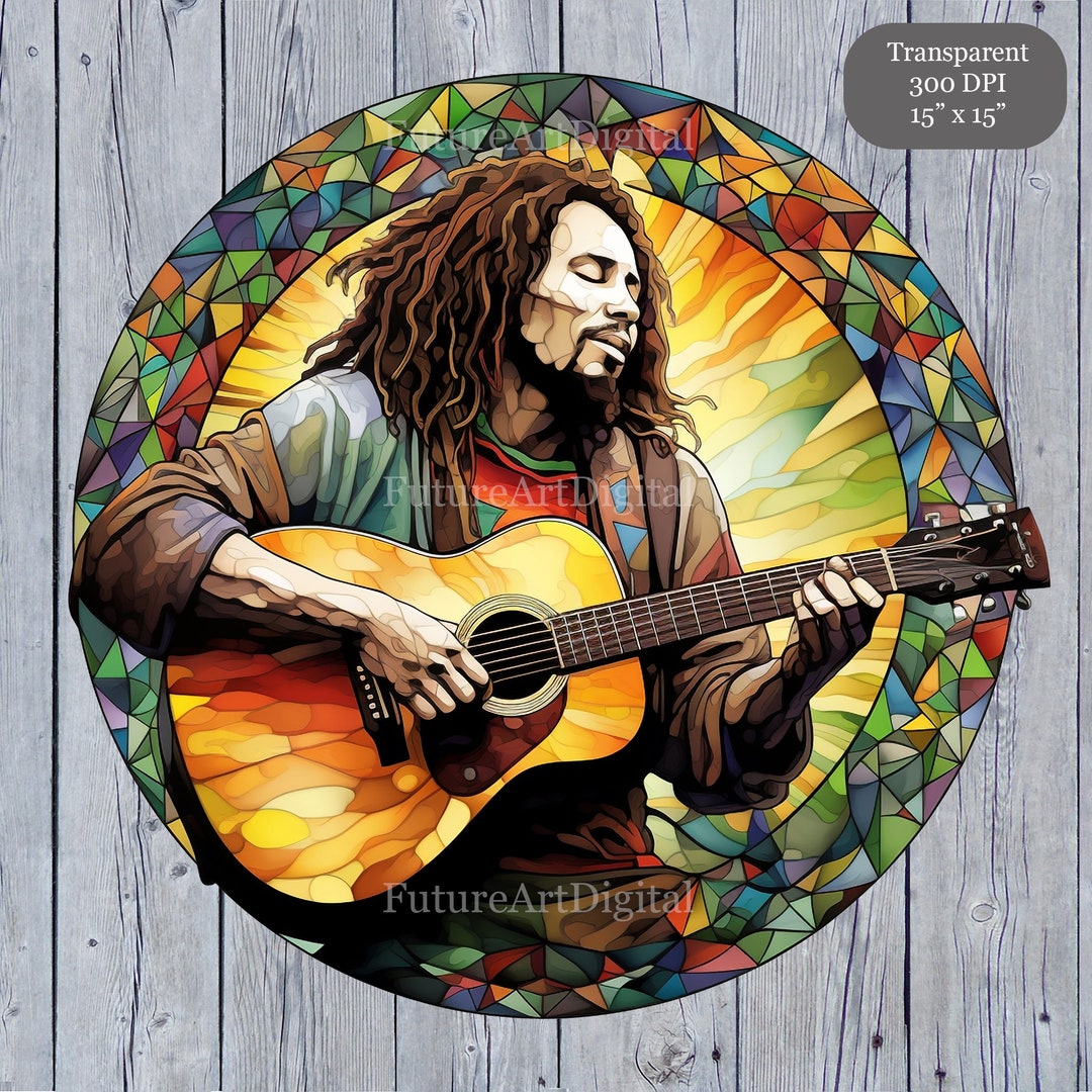Stained Glass Bob Marley Digital Clipart, Bob Marley Sublimation PNG ...