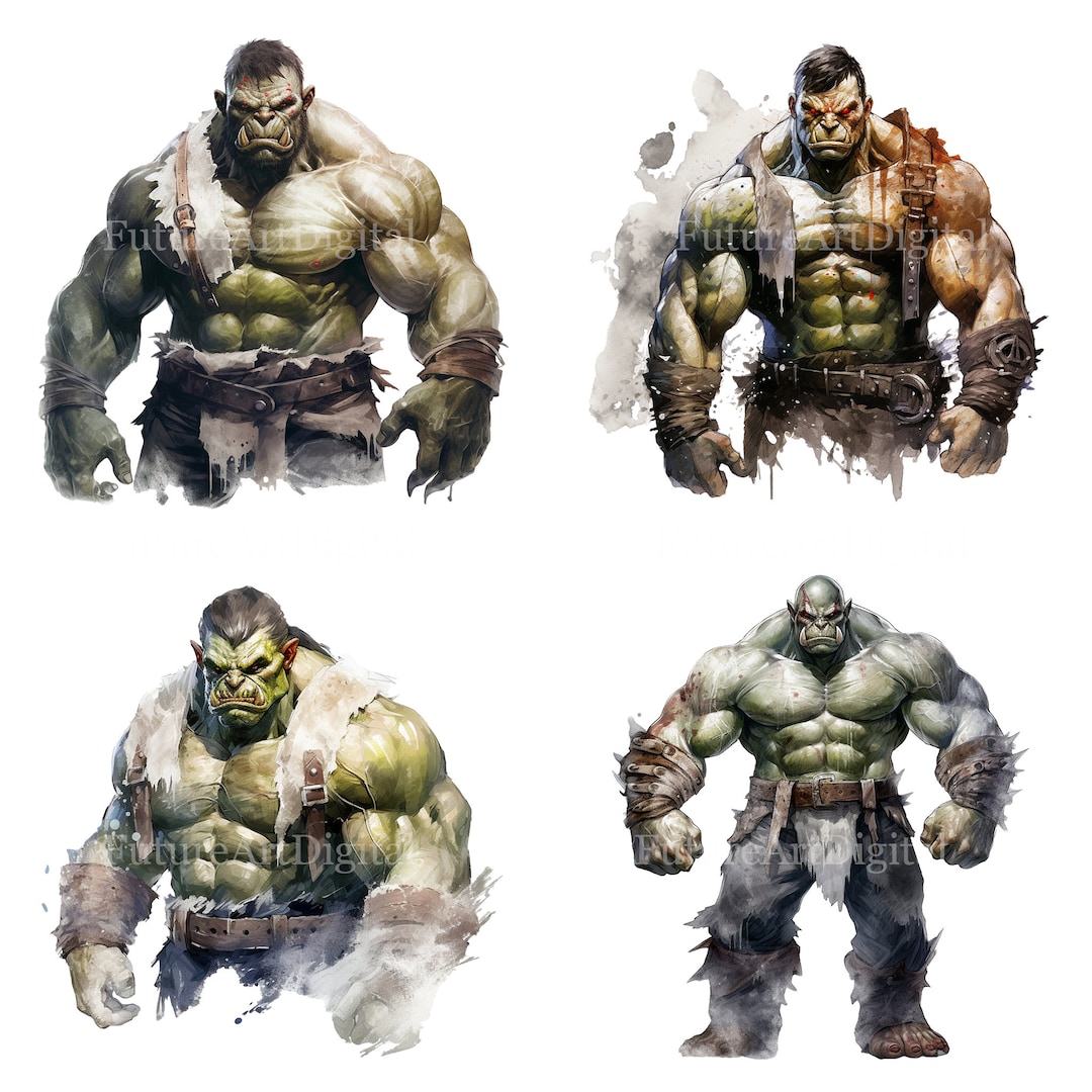 Watercolor Orc Warrior Digital Clipart, Orc Fighter Sublimation PNG ...