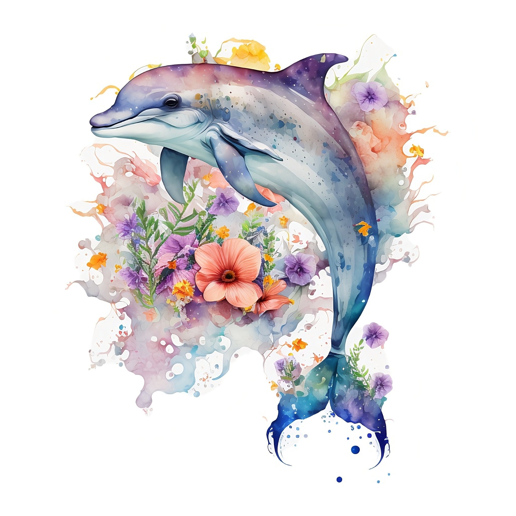 Watercolor Dolphin Digital Clipart Dolphin Nursery Wall Art - Etsy
