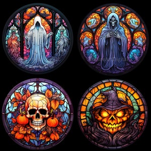 80 Stained Glass Halloween Clipart, Stained Glass Monsters Halloween ...