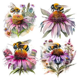 Watercolor Bee With Flowers PNG, Bee Digital Clipart, Bee Sublimation ...