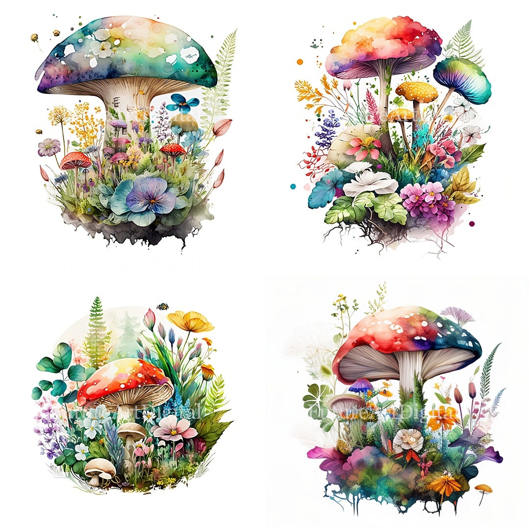 Watercolor Mushroom PNG, Mushrooms Digital Clipart, Mushroom ...