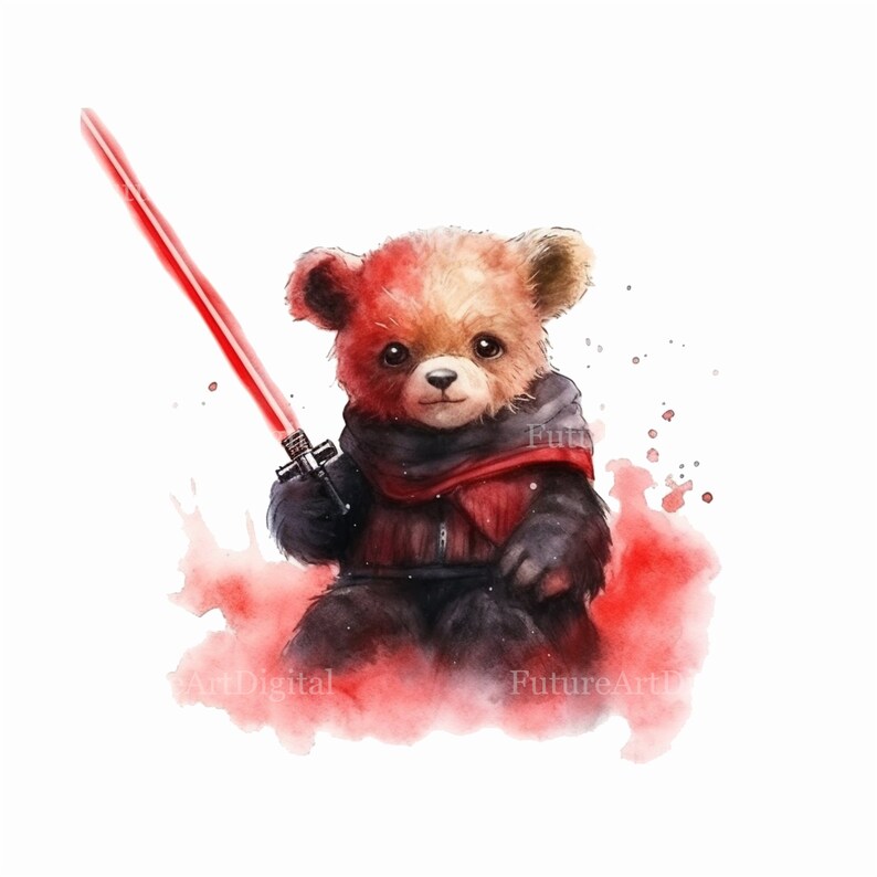 Watercolor Jedi Teddy Bear Digital Clipart, Sith Teddy Bear Sublimation ...
