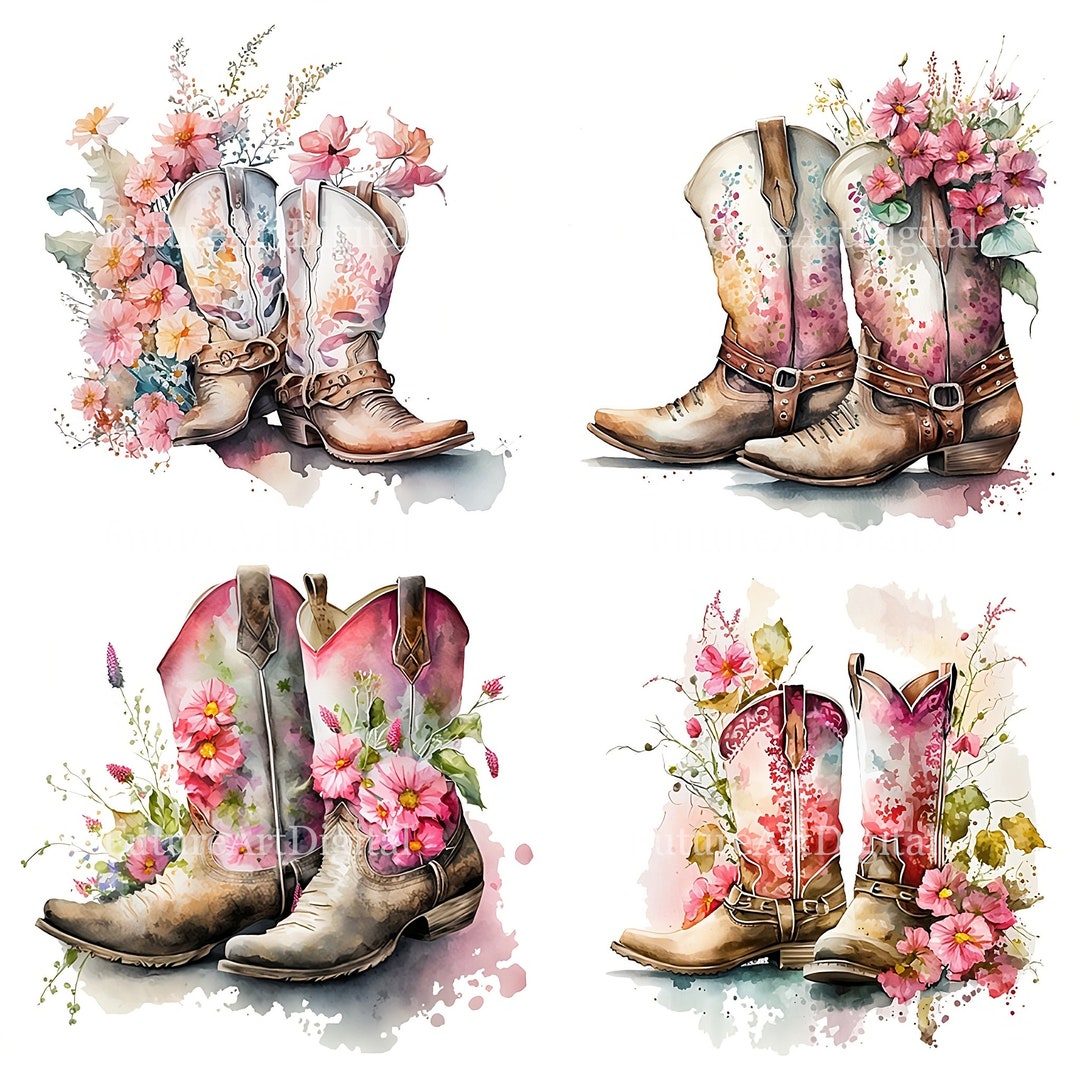 Watercolor Cowboy Boots Sublimation PNG, Cowgirl Boots Digital Clipart ...