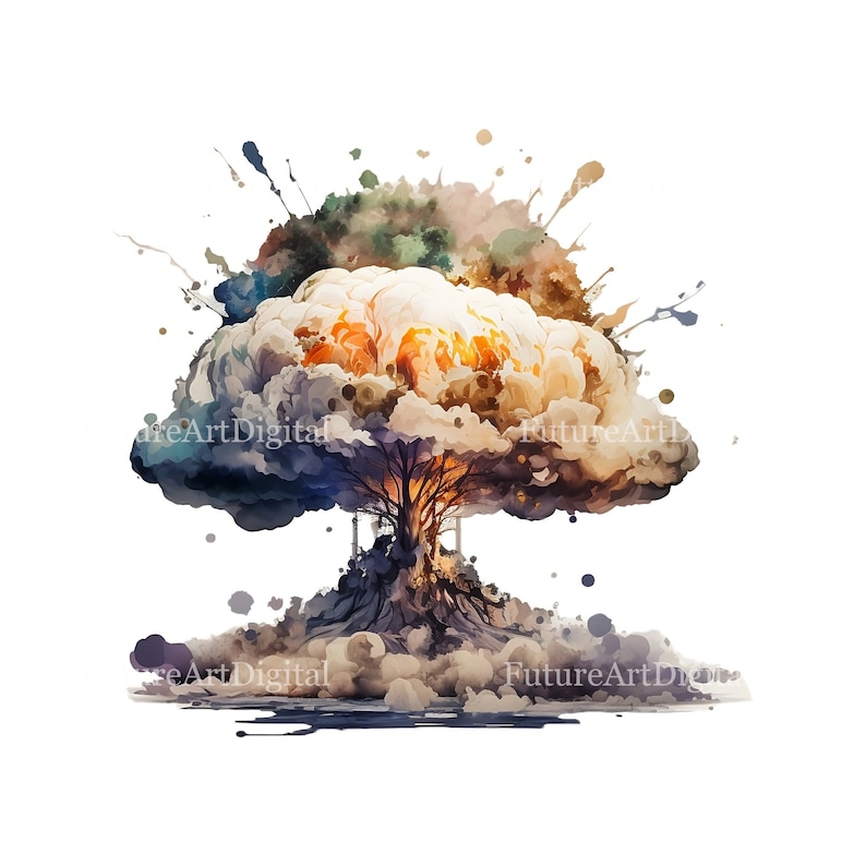 Watercolor Nuclear Explosion PNG, Nuclear Blast Digital Clipart, Atomic ...