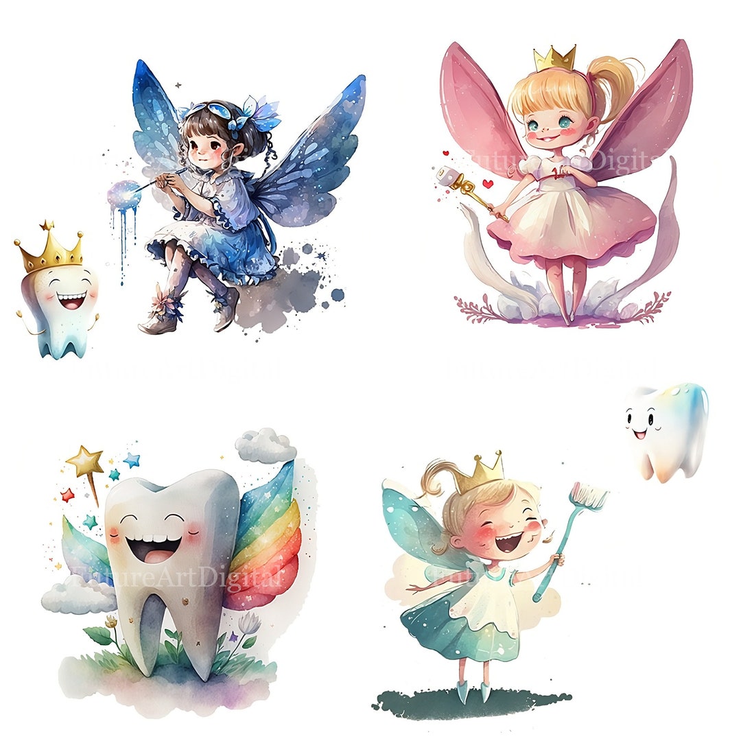 Watercolor Tooth Fairy Sublimation PNG, Tooth Fairy Digital Clipart ...