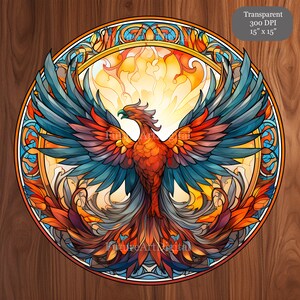 Stained Glass Phoenix PNG, Mythical Bird Clipart, Symbol of ...