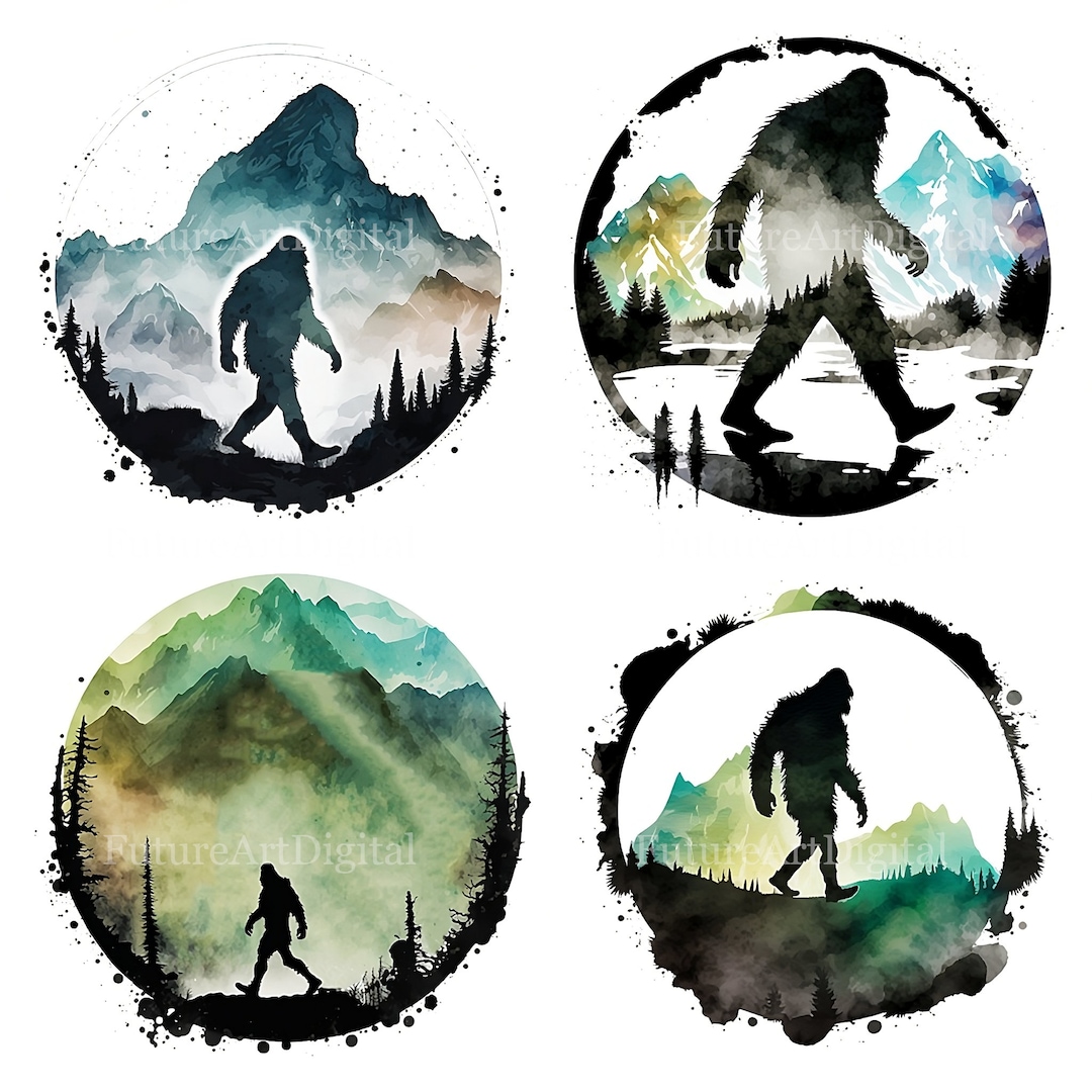 Watercolor Yeti With Mountains Sublimation PNG, Yeti Digital Clipart ...