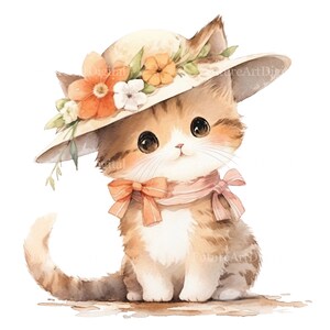 Watercolor Kitten Wearing a Hat Digital Clipart, Cute Kitten With Hat ...