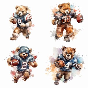 Watercolor American Football Player Teddy Bear Digital Clipart, Teddy ...