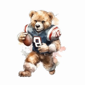 Watercolor American Football Player Teddy Bear Digital Clipart, Teddy ...