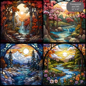 Stained Glass Seasons Clipart Bundle, 4 Seasons Tumble Wrap PNG, Winter ...