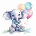 Watercolor Baby Elephant With Balloons Sublimation PNG, Baby Elephant ...