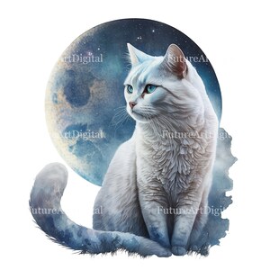 Watercolor Celestial Moon Cat PNG, Moon Cat Digital Clipart, Cat ...