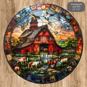 Stained Glass Farm Clipart Bundle, 35 Farm Stained Glass PNG, Stained ...