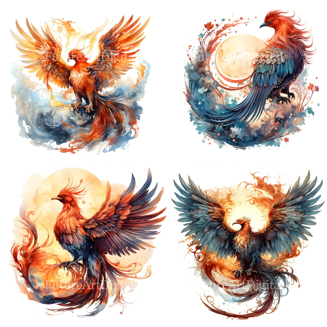 Watercolor Phoenix Junk Journal Clipart, Majestic Phonenix Sublimation ...