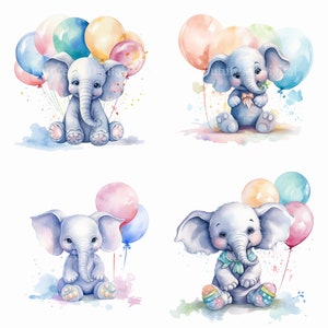 Watercolor Baby Elephant With Balloons Sublimation PNG, Baby Elephant ...