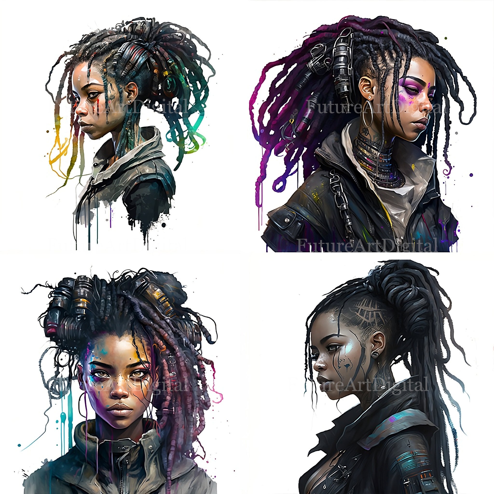 Watercolor Cyberpunk Dreadlock Girl Sublimation PNG Dread Loc - Etsy
