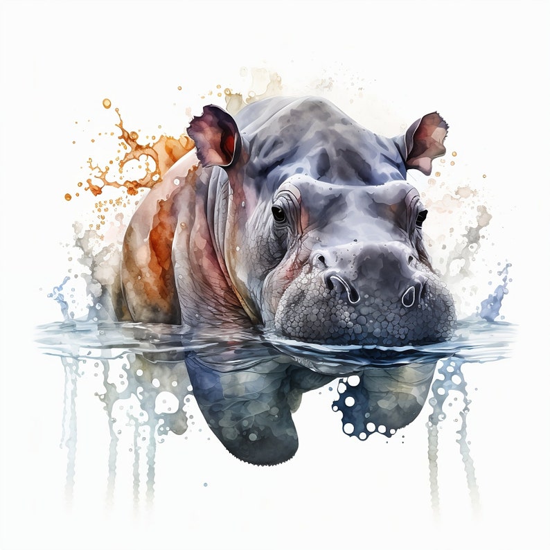Watercolor Baby Hippo PNG Safari Animal Digital Clipart Baby - Etsy