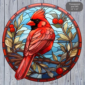 20 Stained Glass Red Cardinal PNG, Red Cardinal Sublimation Bundle, Red ...