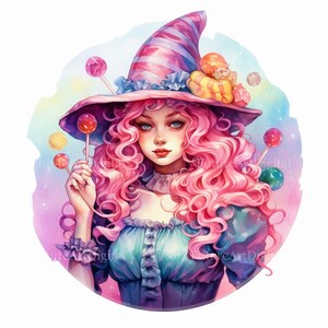 Watercolor Candy Witch Sublimation PNG, Candy Witch Digital Clipart ...