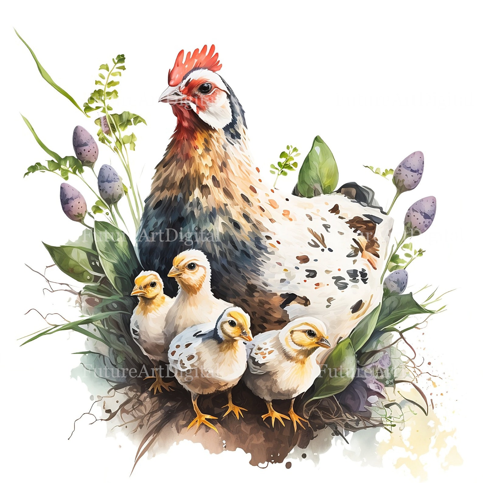 Watercolor Chickens Digital Clipart Chicken Family Printable - Etsy