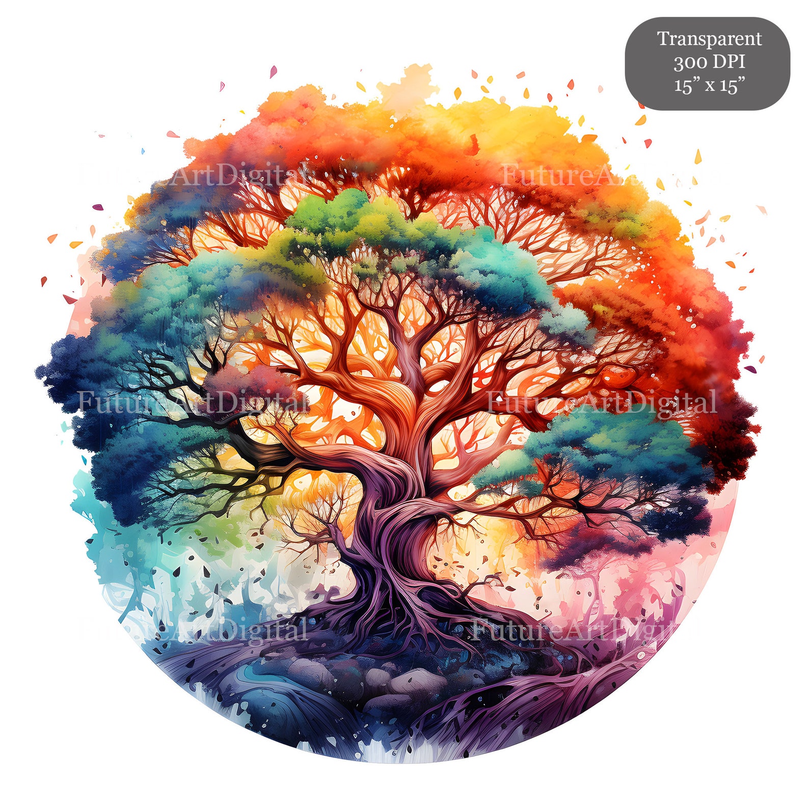 12 Watercolor Tree of Life Sublimation PNG, Colorful Tree of Life ...
