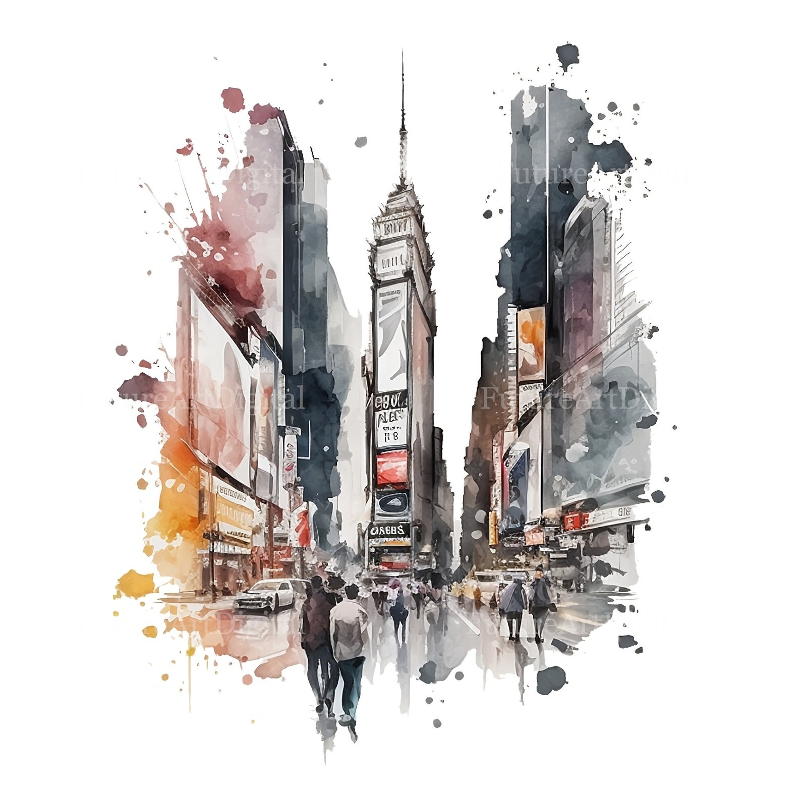 Watercolor New York Times Square Digital Clipart, Times Square ...