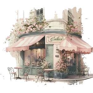 Watercolor Paris Cafe Digital Clipart, Paris Corner Cafe Sublimation ...