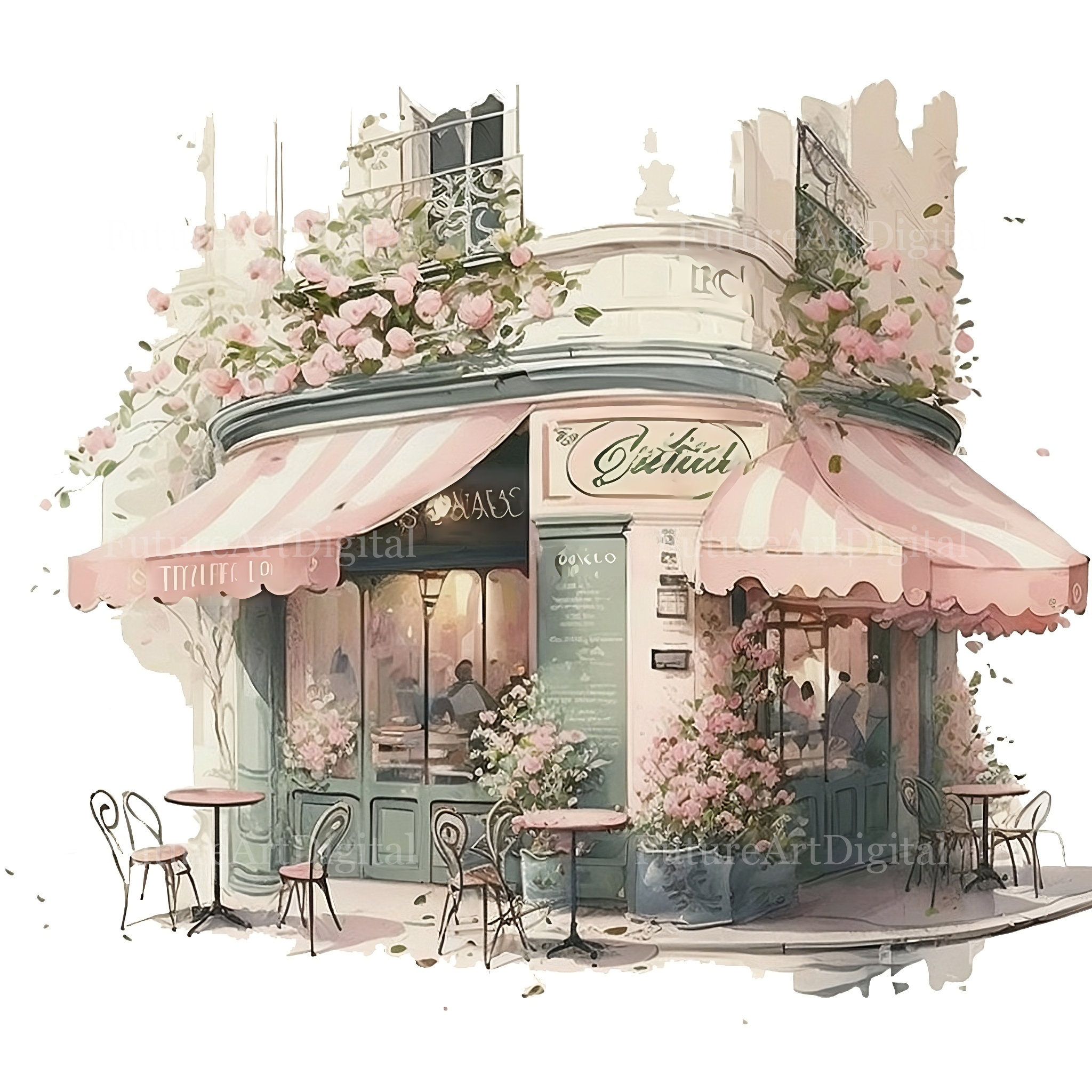 Watercolor Paris Cafe Digital Clipart Paris Corner Cafe - Etsy