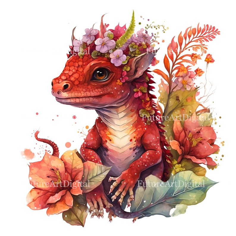 Watercolor Red Baby Dragon Sublimation PNG, Red Baby Dragon With ...