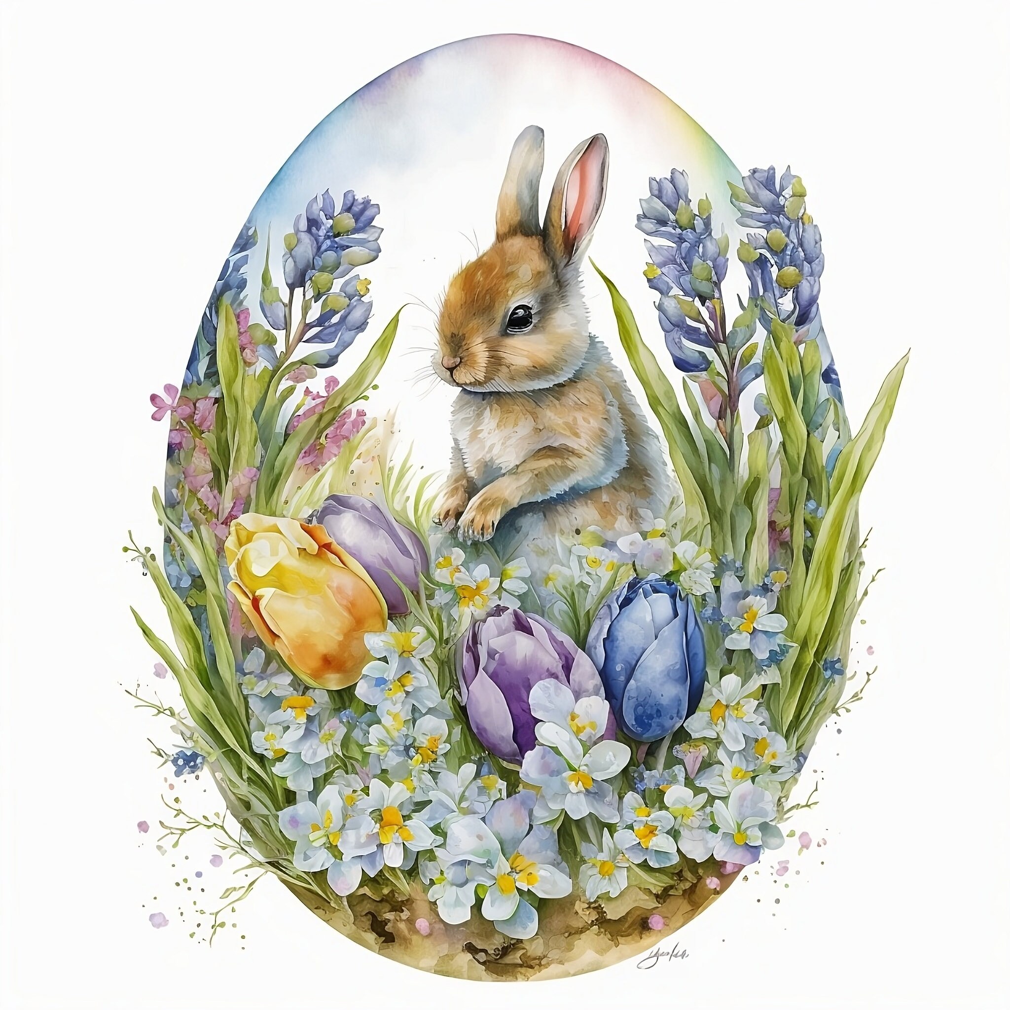 Watercolor Easter Bunny Digital Wall Art Easter Egg - Etsy